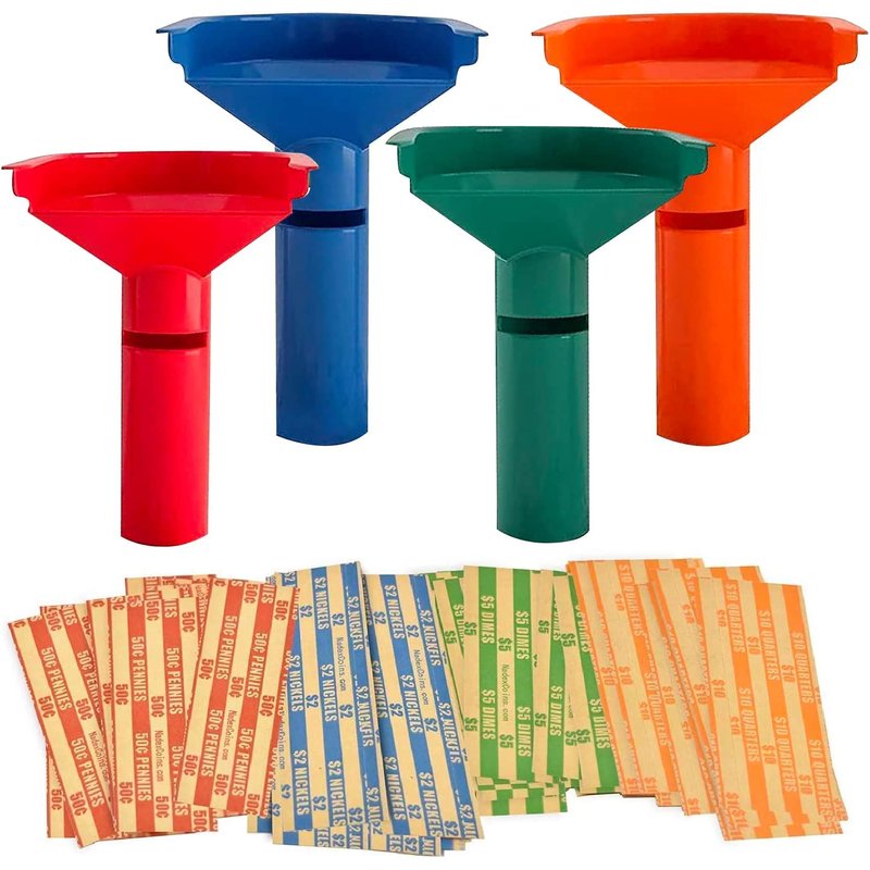 252 Coin Wrappers with Coin Sorter Tubes - Funnel Shaped Color-Coded ...