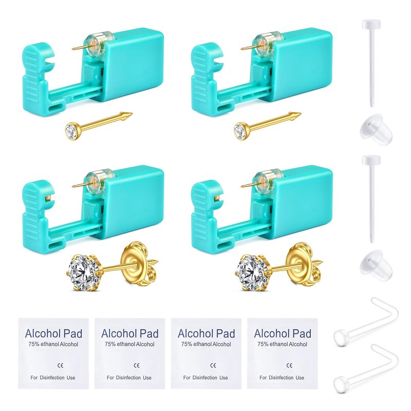 QWALIT Ear and Nose Piercing Kit Ear Piercing Kit Gold Nose Piercing ...