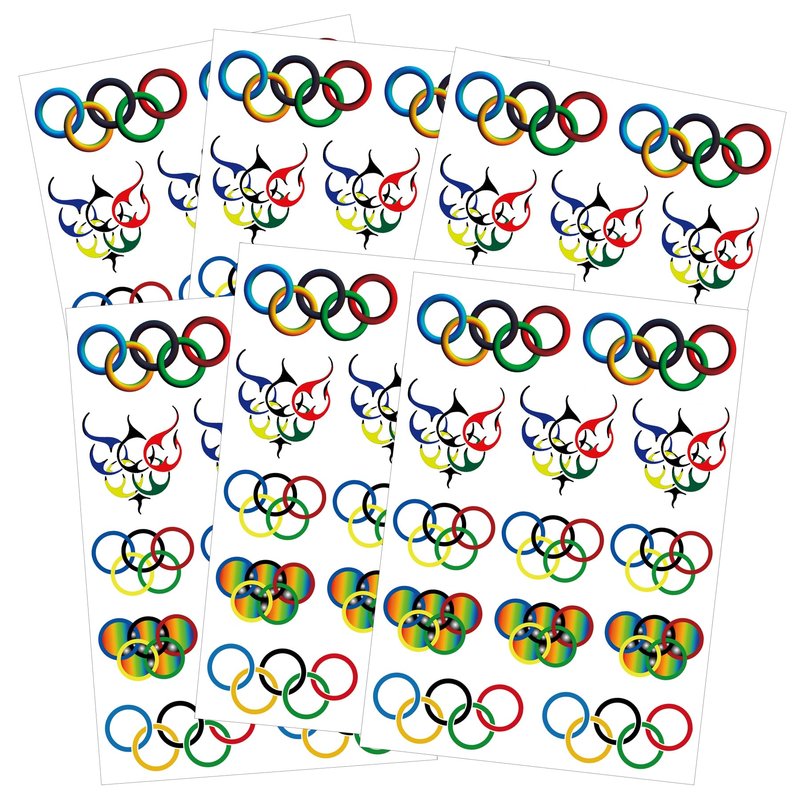 Olympic Symbol Rings Temporary Tattoos, 6-Sheet Olympic Rings Flame ...
