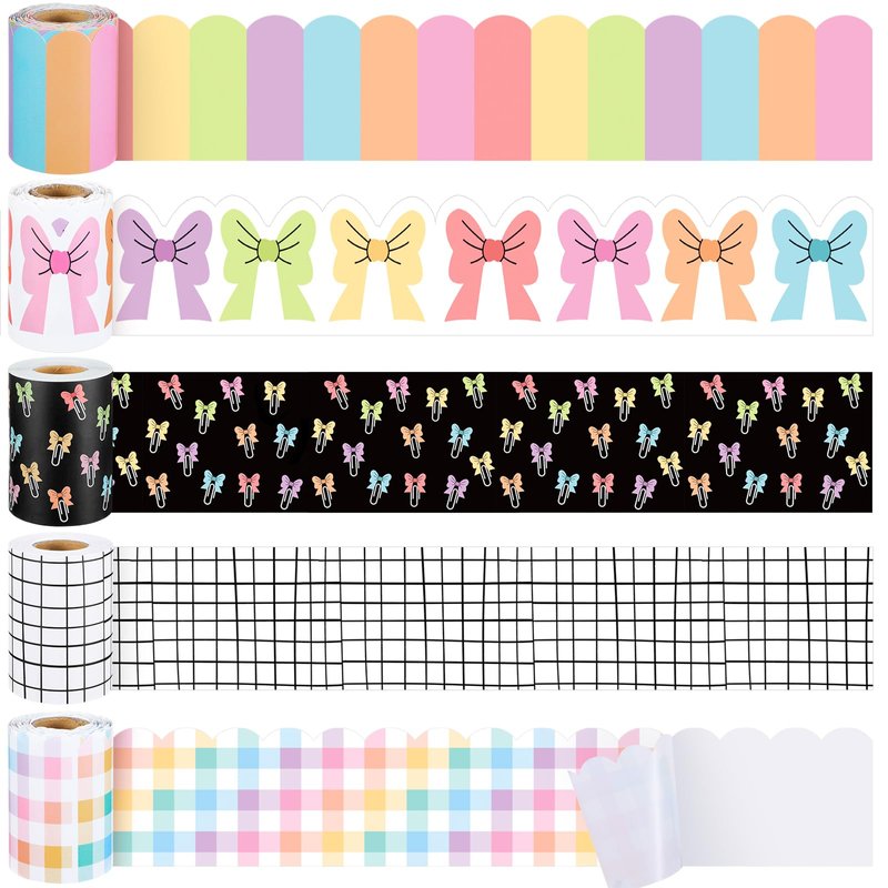 Fuutreo 5 Rolls 164 ft School Bulletin Board Borders Colorful Bow ...