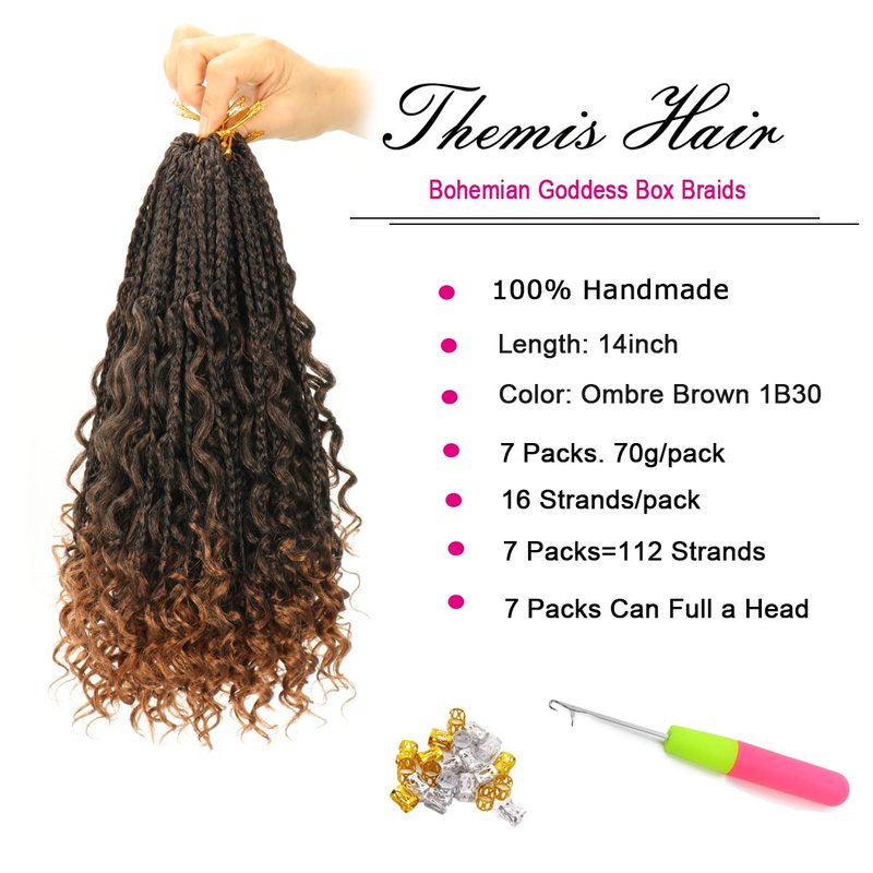 Themis Hair Bohemian Crochet Box Braids With Curly Ends 14inch 7packs ...