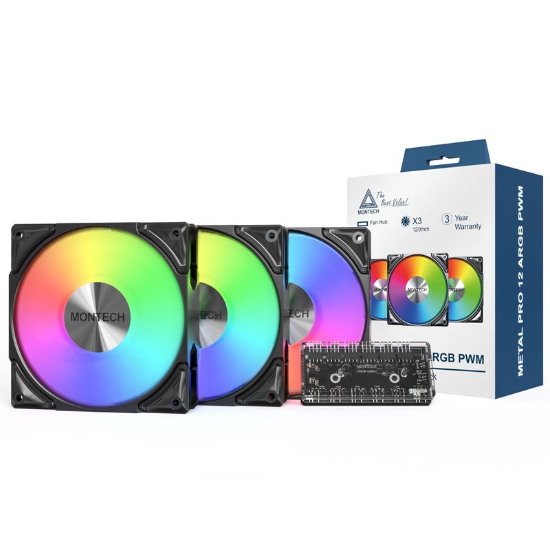 MONTECH Metal PRO 12 ARGB 120mm PWM - High Static Pressure, Quiet RGB ...
