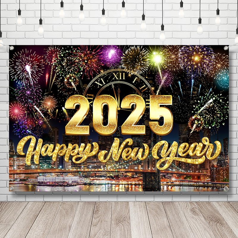 Happy New Year Colorful 2025 Banner, New Years Eve Party Supplies ...