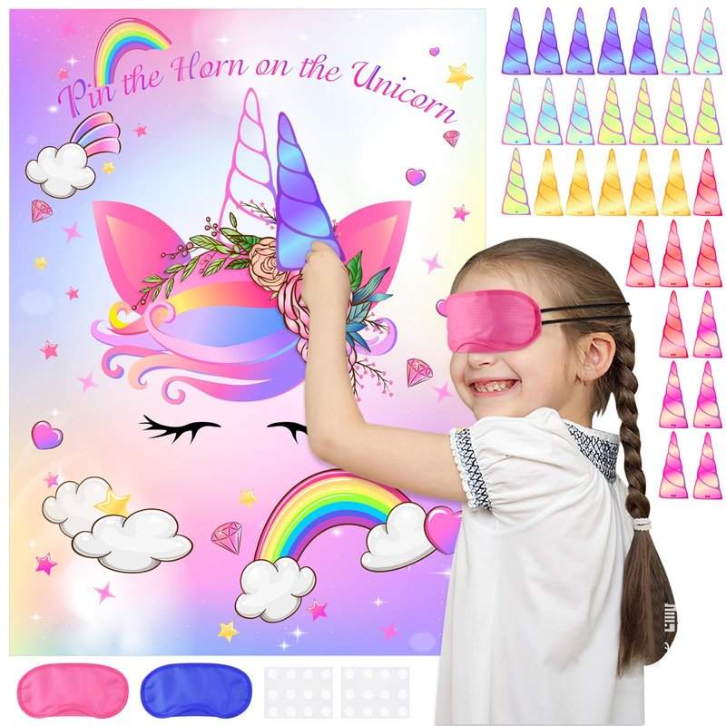 ASTARON Pin The Horn on The Unicorn Game for Kids Birthday Party ...