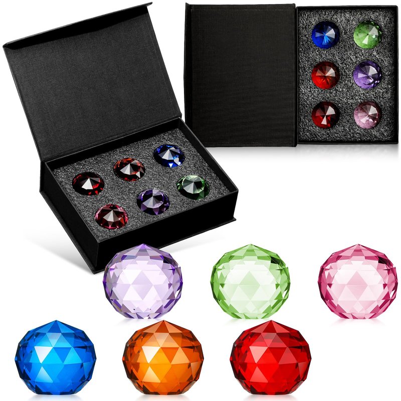 Beeveer 6 Pcs Color Crystal Prism Ball 40mm Crystal Sphere Faceted ...