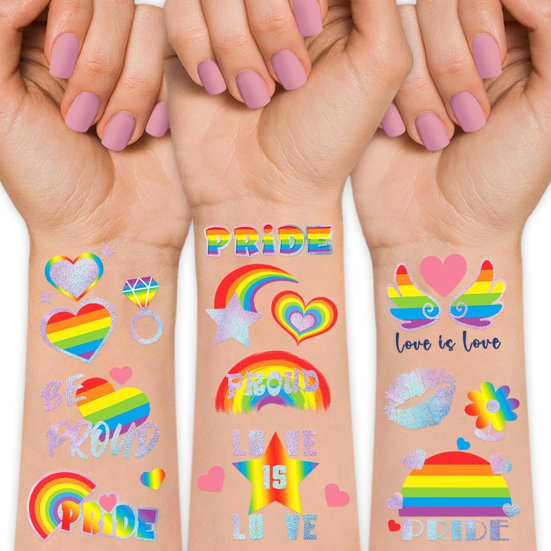 Pride Temporary Tattoo For LGBT Women Men, 85+ Glitter Style Rainbow Heart Star Fake Tattoos for ...