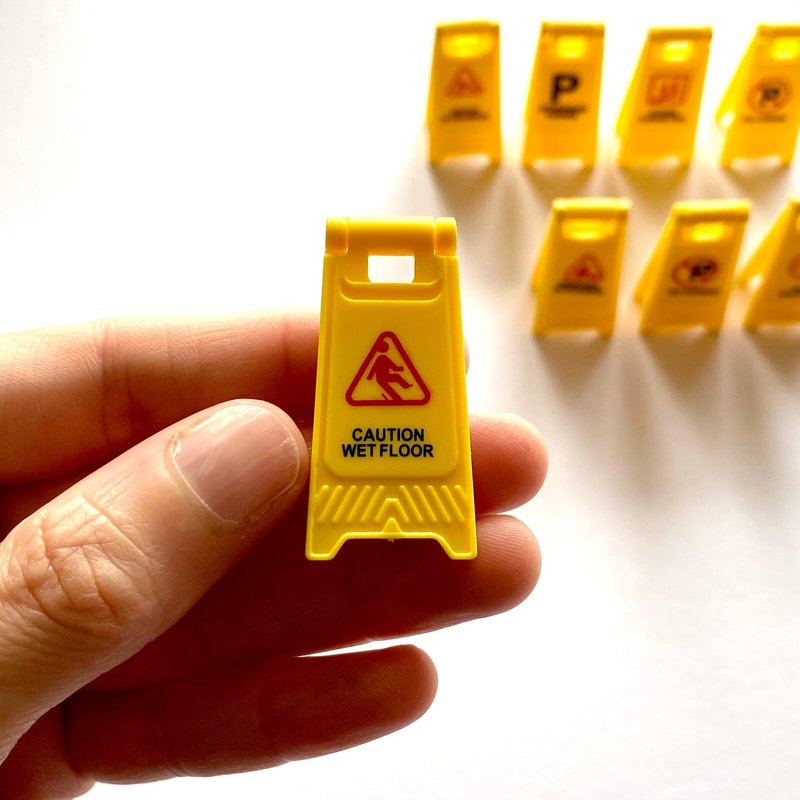 Miniature Warning sign, Mini floor Caution sign, Yellow plastic notice ...