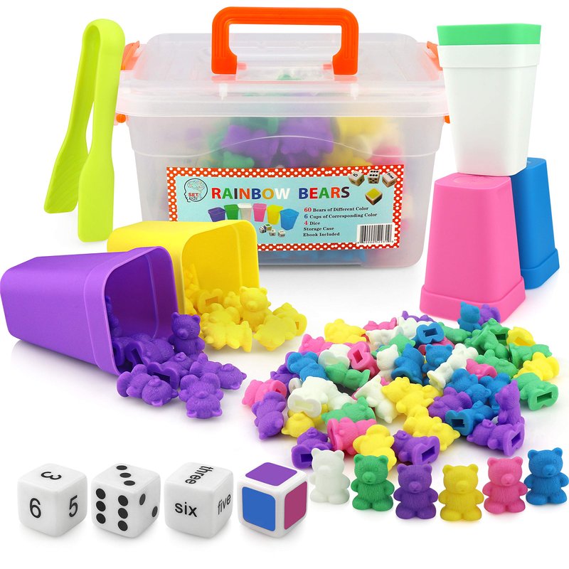 SET4kids Counting Bears with Matching/Sorting Cups, 4 Dice,Tweezers and an Activity e-Book. for ...