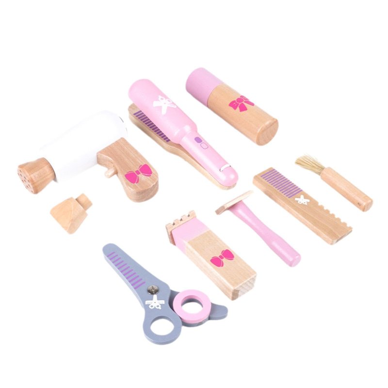 Simhoa Beauty Salon Toy Set Makeup Set Wooden Play Set Pretend Play Toy ...