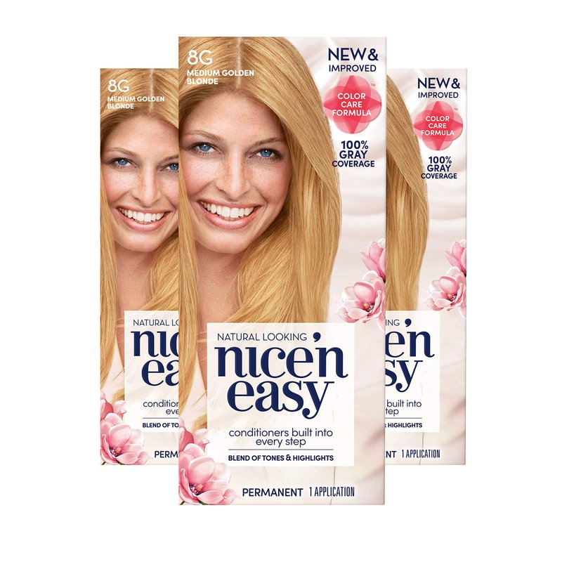 Clairol Nice'n Easy Permanent Hair Dye, 8G Medium Golden Blonde Hair ...