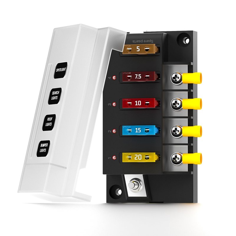 PSEQT 12V Fuse Block, 4 Circuit Blade Marine Fuse Panel Box with LED ...
