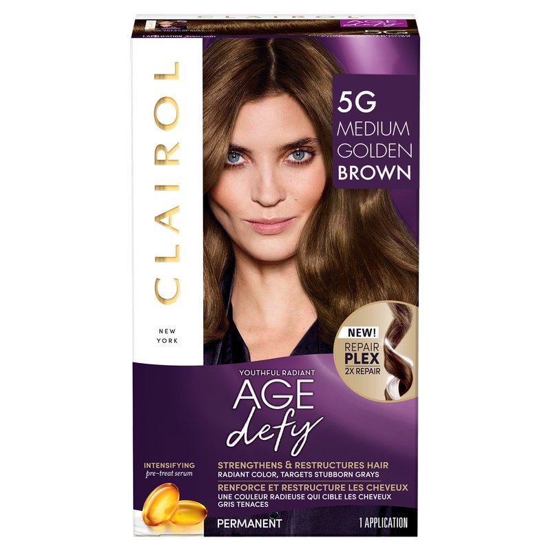Clairol Age Defy Permanent Hair Dye, 5G Medium Golden Brown Hair Color ...