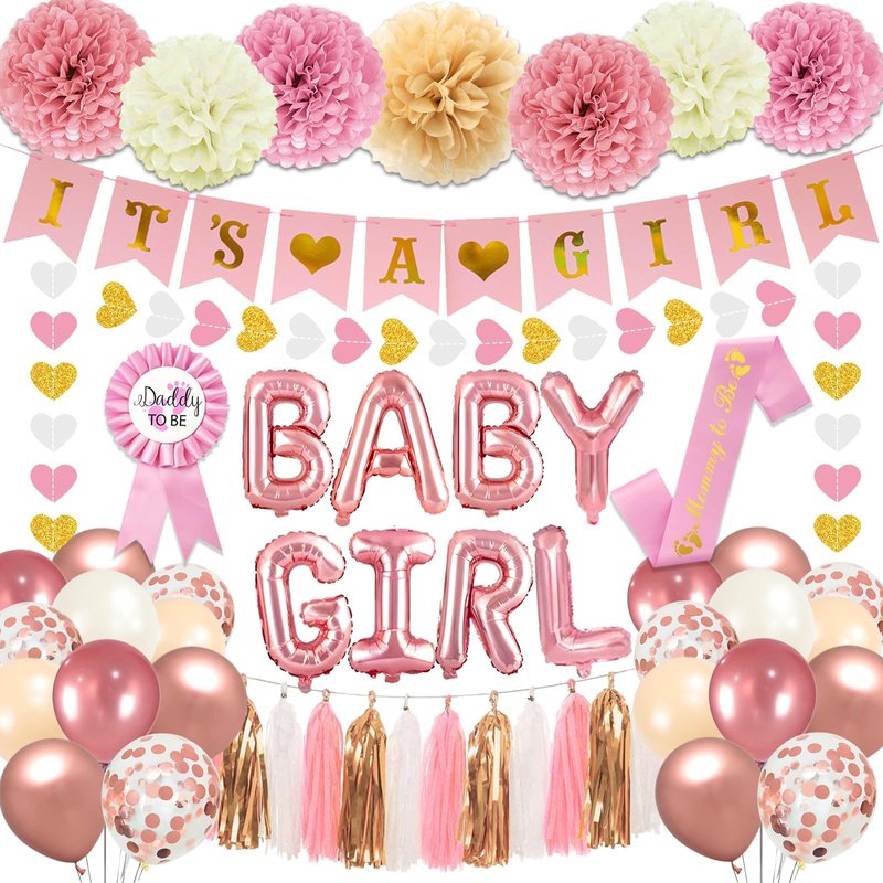 Pink Baby Shower Decorations for Girl Set with Its a Girl Banner Baby ...