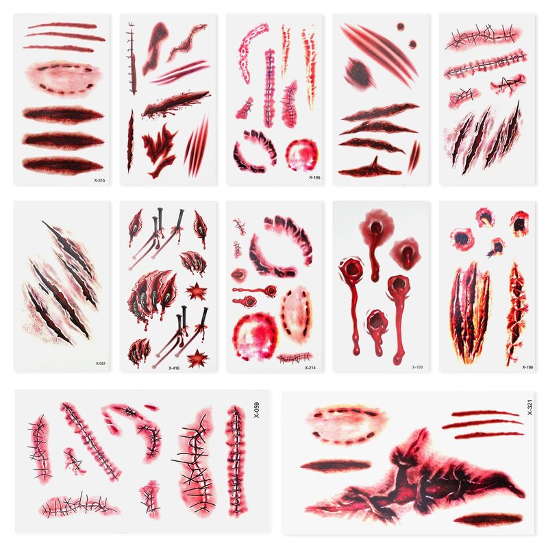 Oruola 12Sheets Halloween Zombie Temporary Tattoos,Realistic Temporary ...