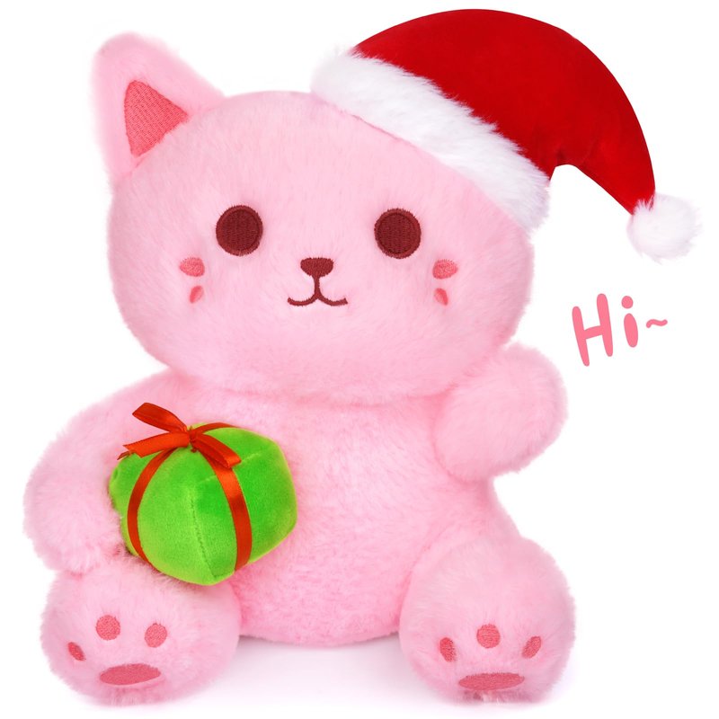 Hagusahuo Christmas Stuffed Animal Pink Cat Plush, Cute Cat Stuffed ...