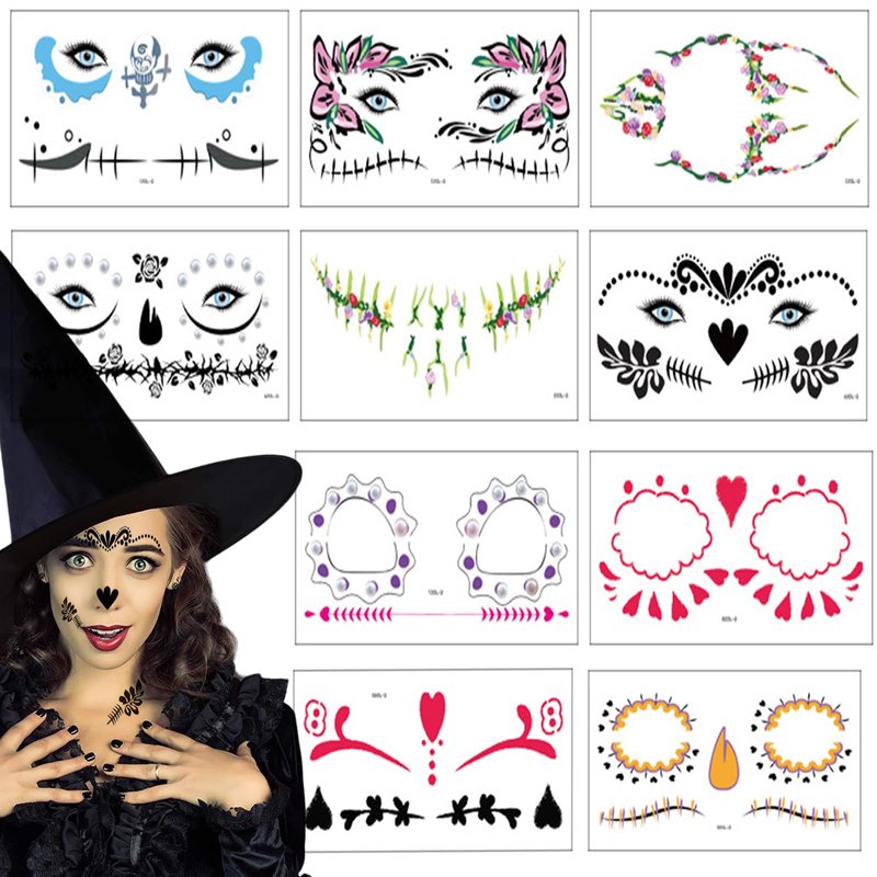 Day of the Dead Face Tattoos Stickers 10 Sheets temporary tattoo Face ...