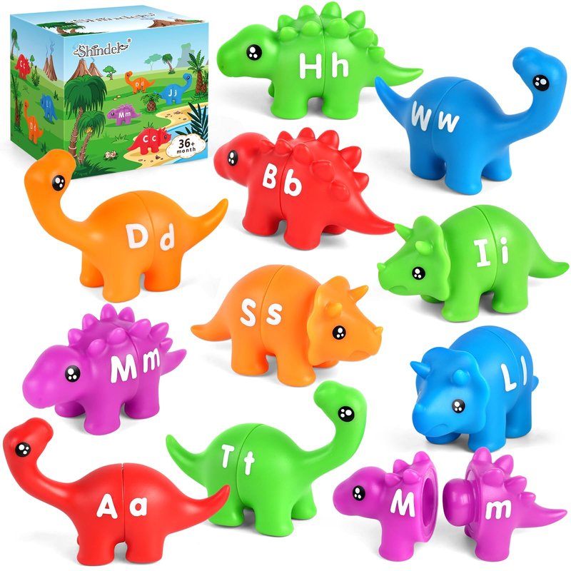 Shindel 13PCS Dinosaur Alphabet Learning Toys for Toddlers,Double Sided ...
