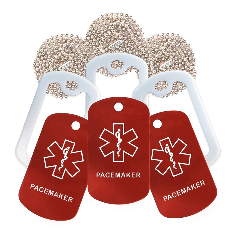Pacemaker Medical Alert ID Necklace - 3 Pack - Red Tag, White Silencer ...