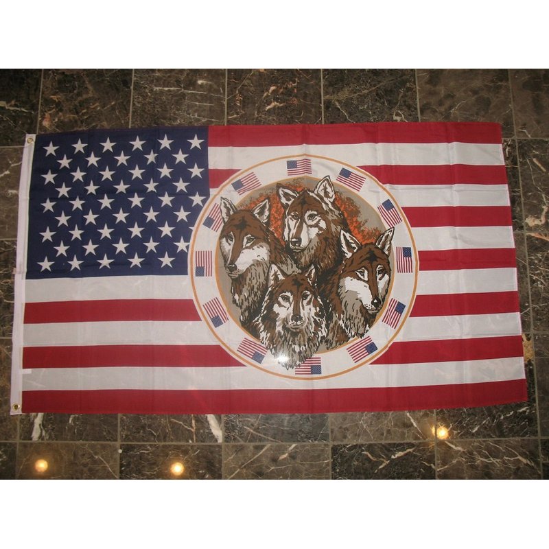 3x5 US USA Patriotic 4 Wolves Wolf Pack Flag 3'x5' house banner ...