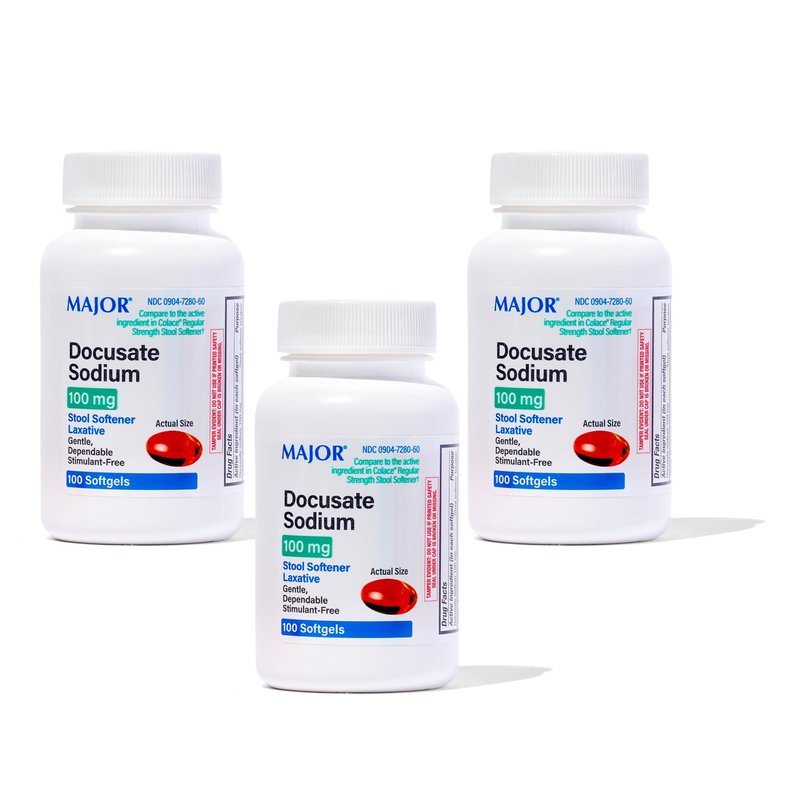 MAJOR Docusate Sodium 100 mg - Stool Softener Laxative Softgels for ...