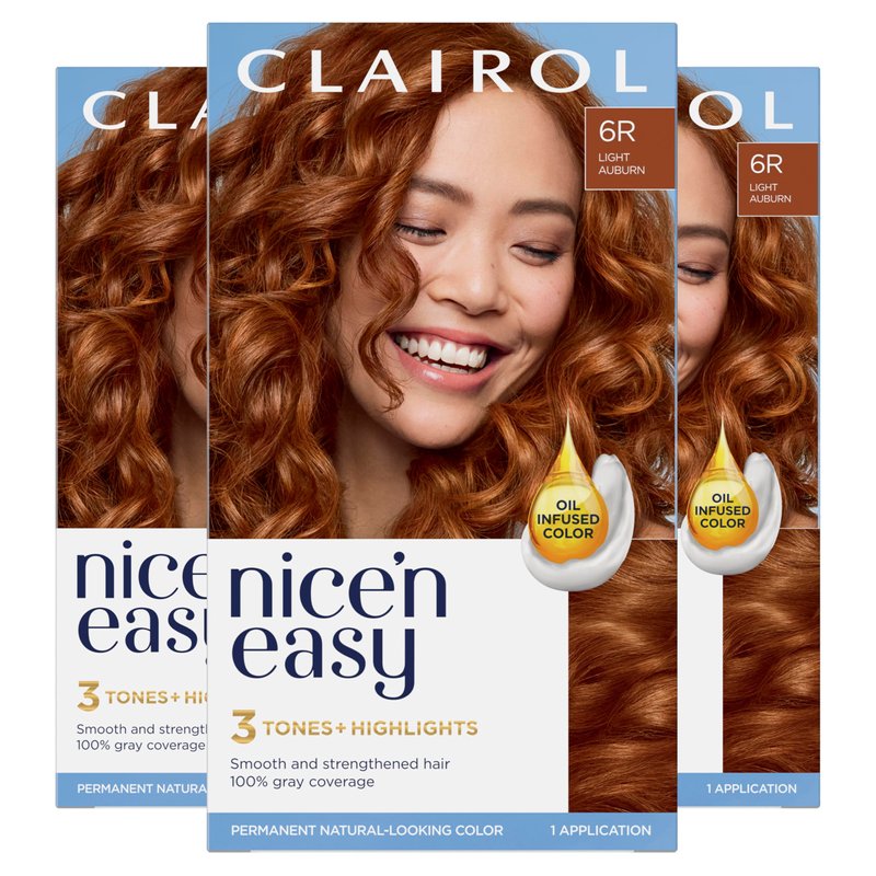 Clairol Nice'n Easy Permanent Hair Dye, 6R Light Auburn Hair Color ...