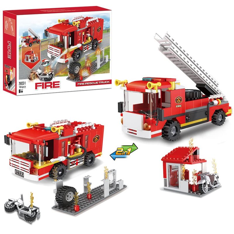 2 in 1 City Fire Truck Fire Station Building Blocks Fire Engine ...