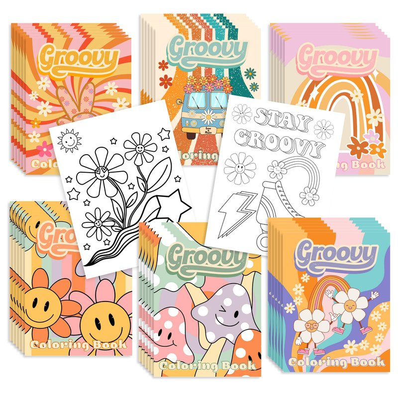 36pcs Coloring Book Groovy Party Favors - Bulk Mini Coloring Books for ...