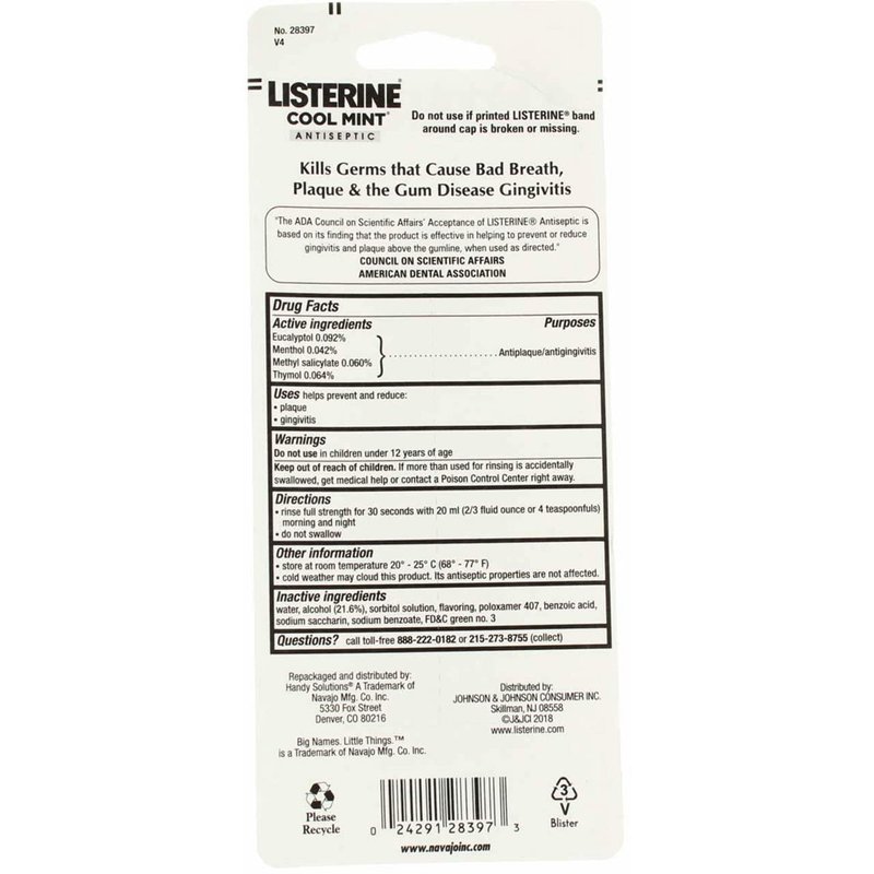 Listerine Cool Mint Antiseptic Mouthwash for Bad Breath, Travel Size 3. ...