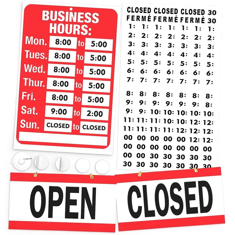 ASSURED SIGNS Open Closed Sign, Business Hours Sign Kit for Glass Door ...