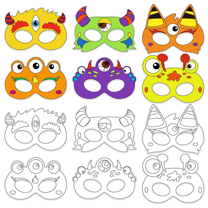 Lonfliness 30 Pcs Halloween Monster Masks Coloring Crafts for ...