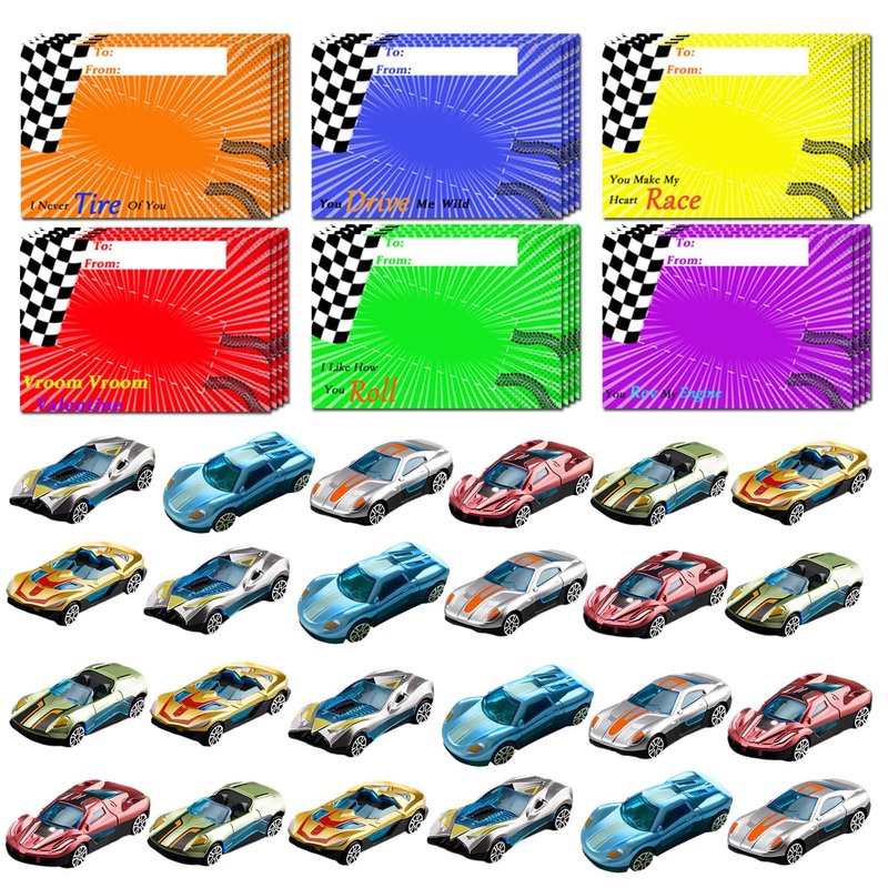 DASDSA Valentines Cards for Kids, 24 Die-Cast Racing Cars with ...