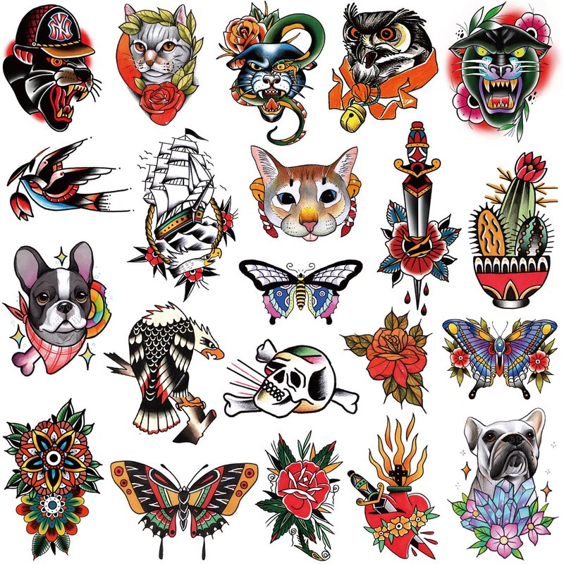 Tazimi 8 sheets Classic Temporary Tattoos Old School Tattoos Stickers ...