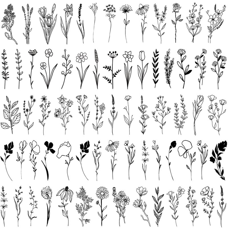 Small Black Branch Flower Temporary Tattoo for Women, Realistic Cute ...