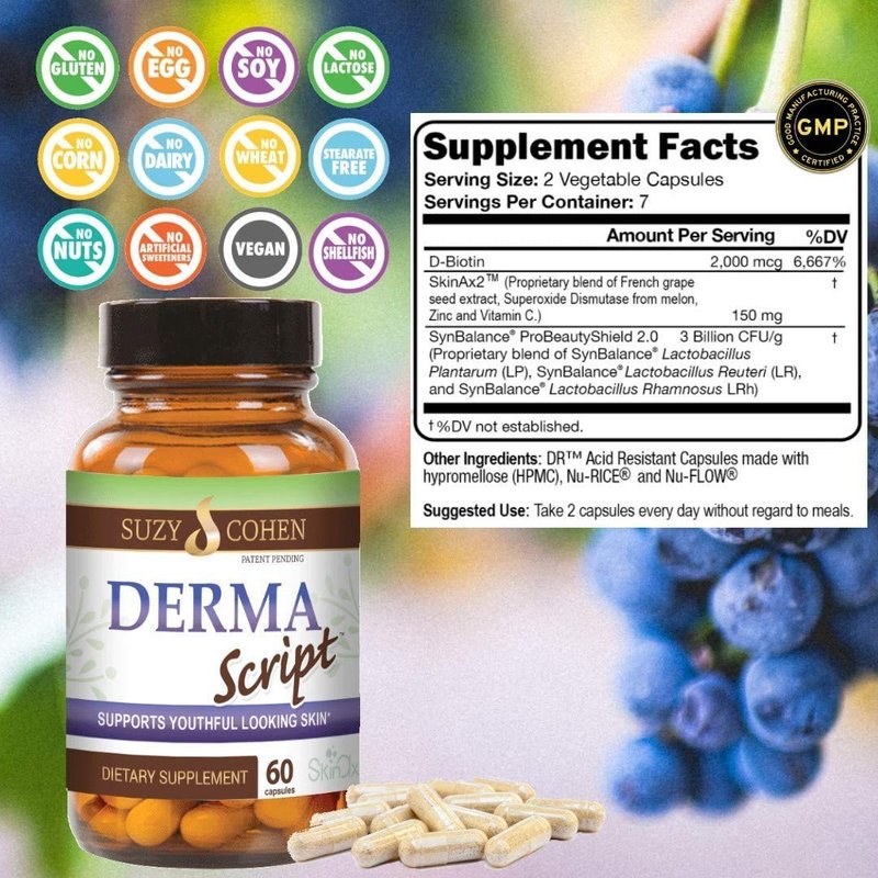 DermaScript Clear Skin Probiotic- Skin Care Routine Supplement - Biotin ...