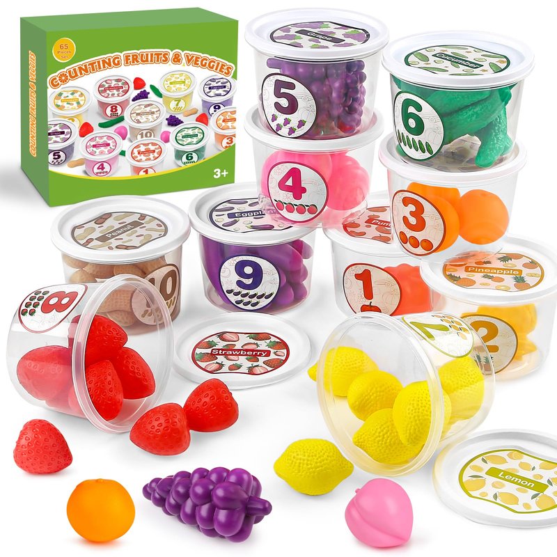Joyreal Color Sorting Toys Play Food Sorters Tubs with Fruits and ...