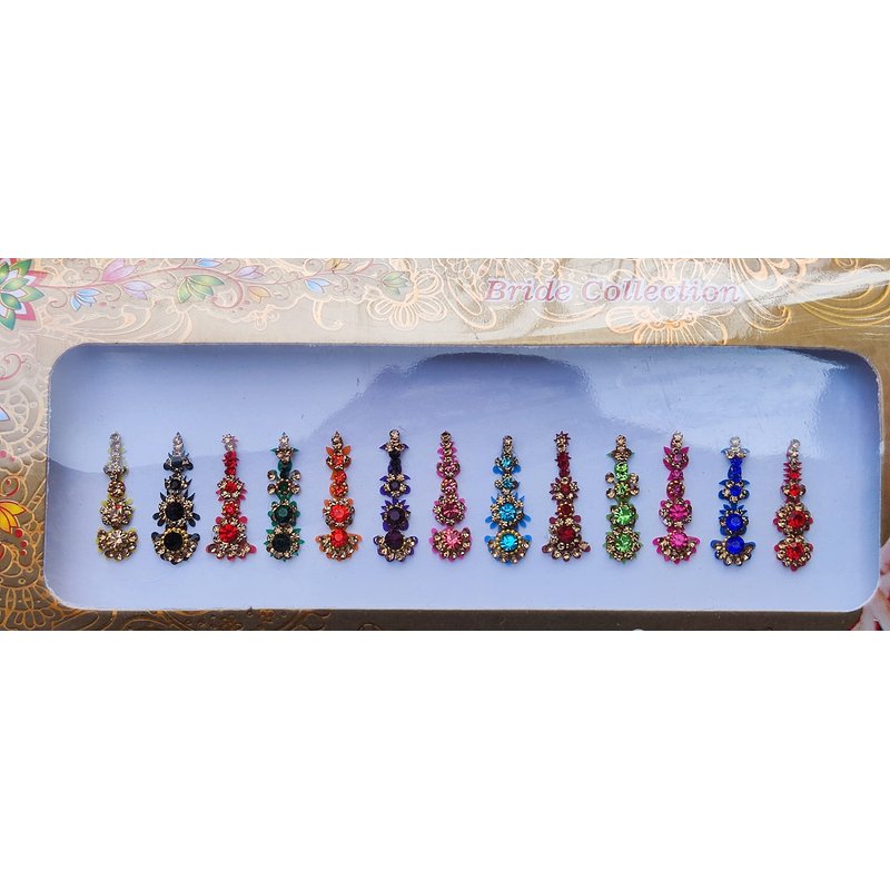 Multicolored Crystal Bindi Bridal face Jewels Forehead Tika Indian ...