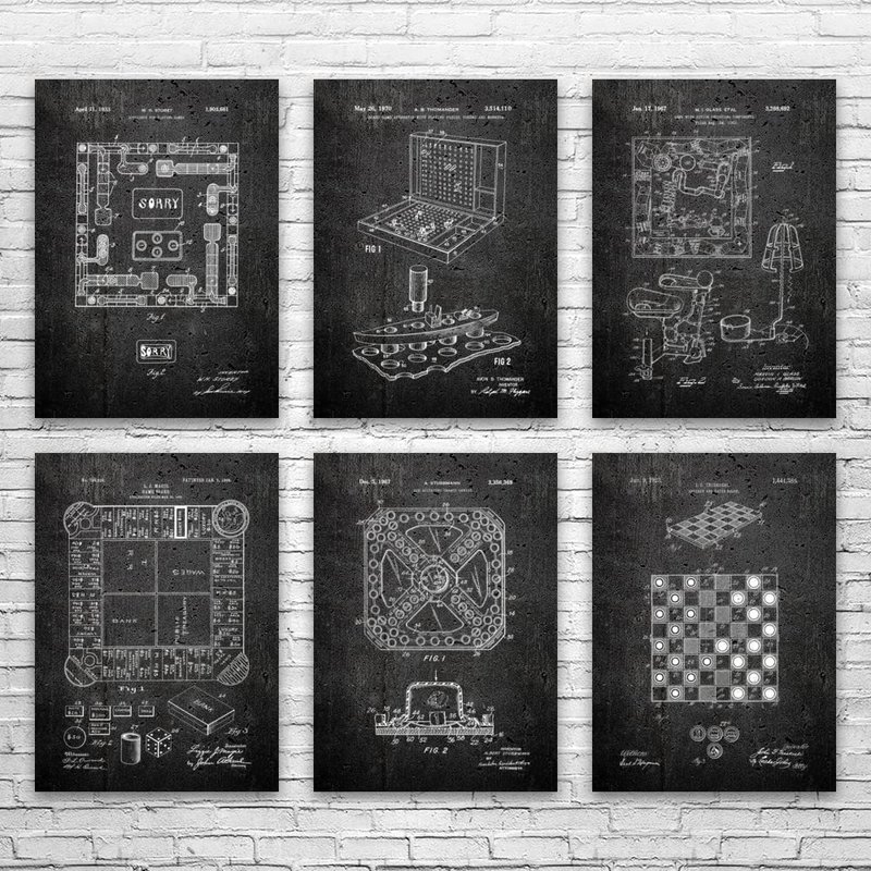 Patent Earth Board Game Posters Set of 6 (5x7), Game Room Decor, Gaming ...
