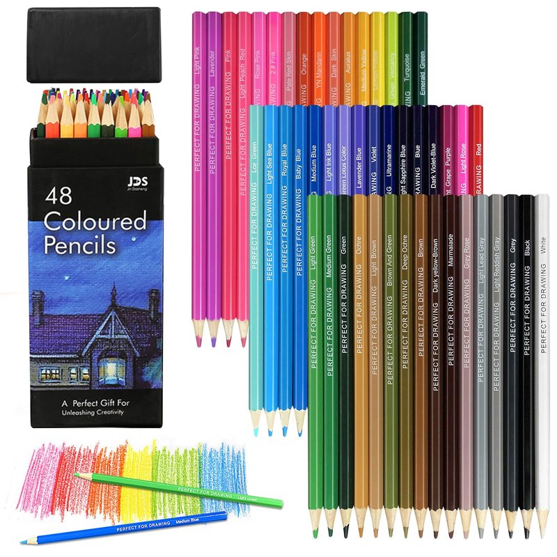 LBW Colored Pencils for Adult Coloring Books, 48 Oil Color Pencils Set ...