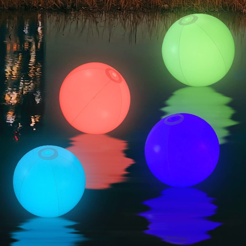 AUSTUFF 4 PCs LED Beach Ball Light Up Beach Balls Pool Balls Floating ...