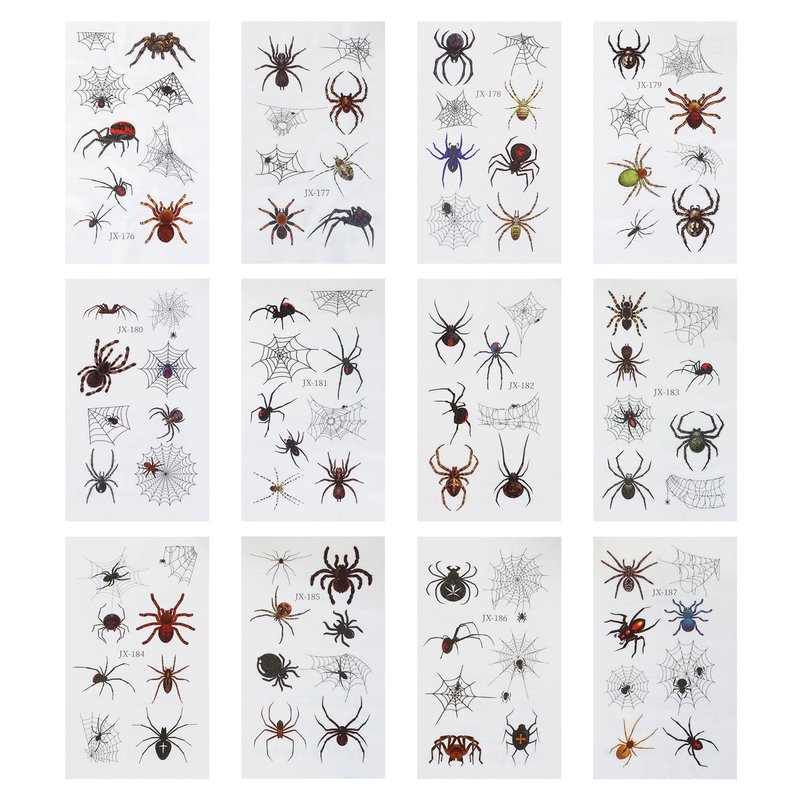 Penta Angel Spider Tattoos 12 Sheets Halloween Temporary Spider Web ...