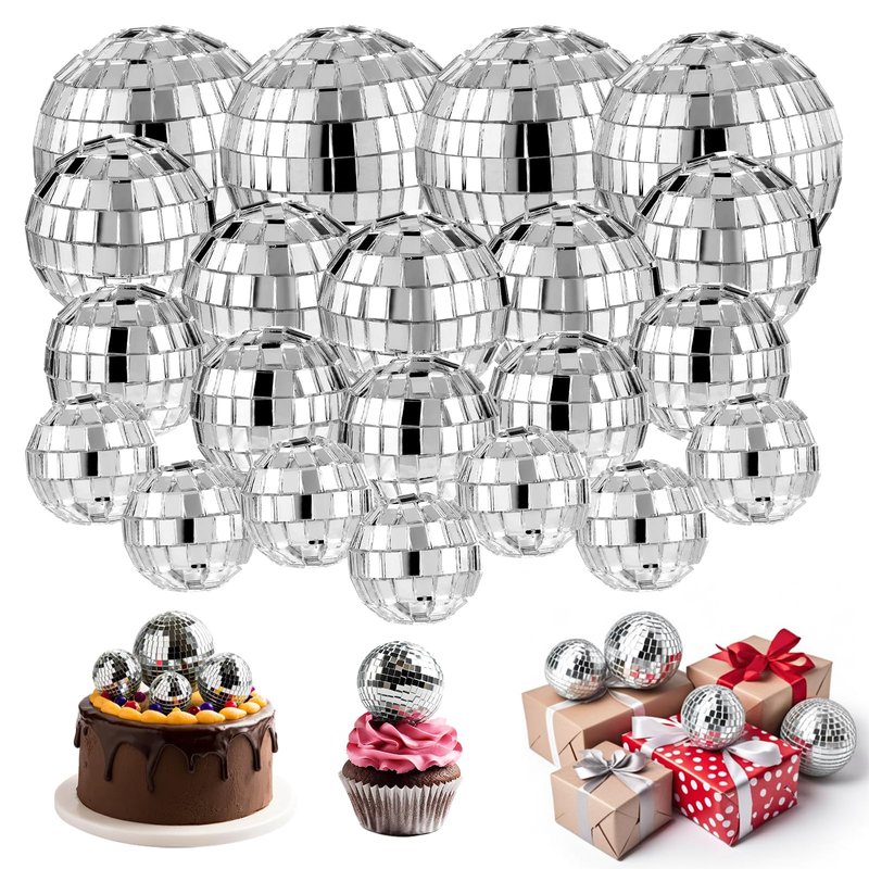54Pcs Disco Ball Cake Topper Various Sizes Mini Disco Balls Silver ...