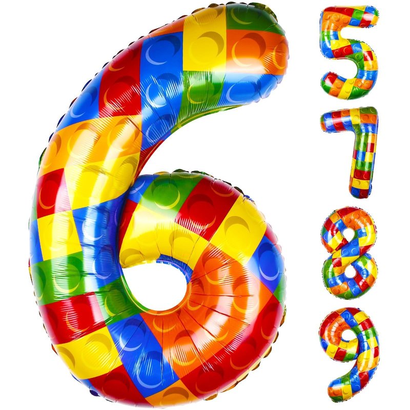 40 Inch Building Block Number Balloon, Number 6 Balloons Colorful ...