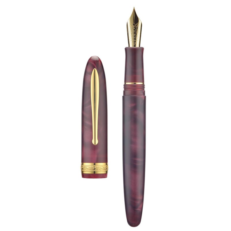 Hongdian N9 Fountain Pen, Long Blade Medium Nib Gold Trim, Wine Red ...