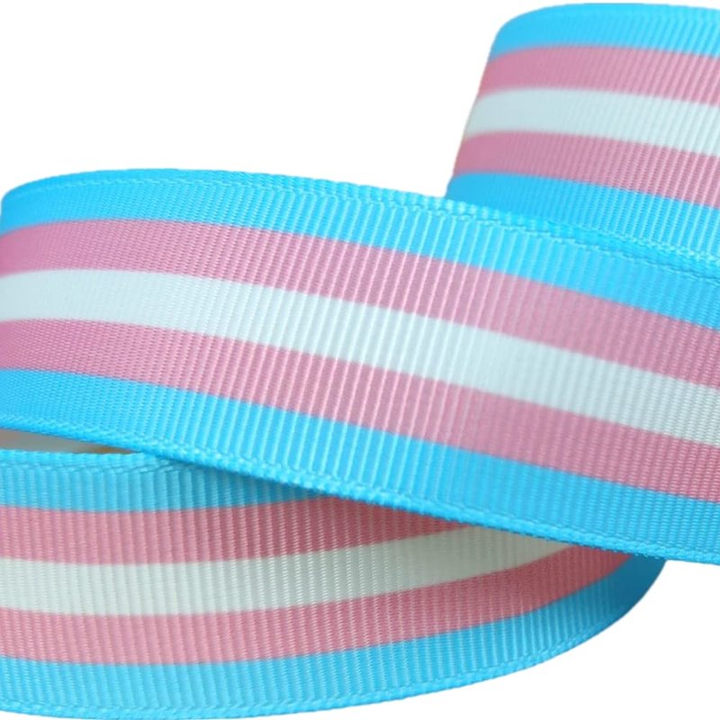 Single Face LGBTQ Stripes Transgender Pride Flag Printed 7/8 Inch White ...