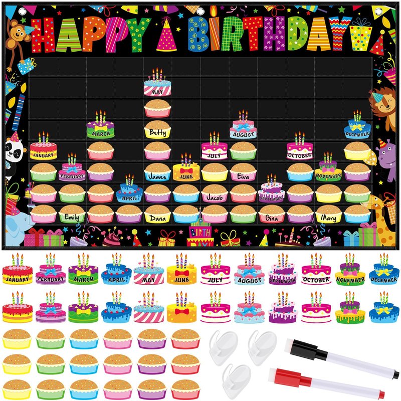 Fuutreo Happy Birthday Pocket Chart Classroom Birthday Board Reusable ...