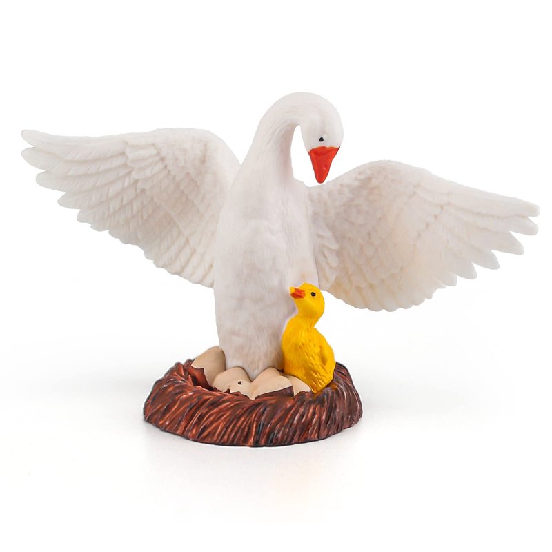 LC JoyCre 4.5 Inch Mother Swan Figurine with Baby Goose Toy White Swan ...