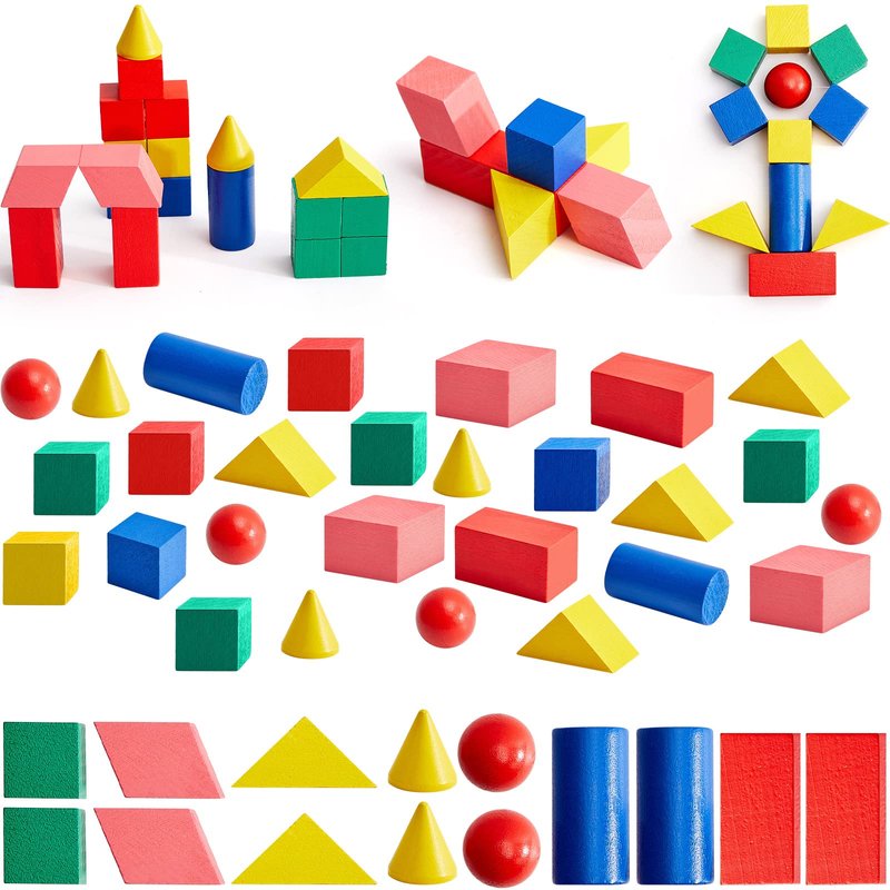 140 Pcs Mini 3D Shapes for Teaching, Wood Geometric Solids, Geometric ...