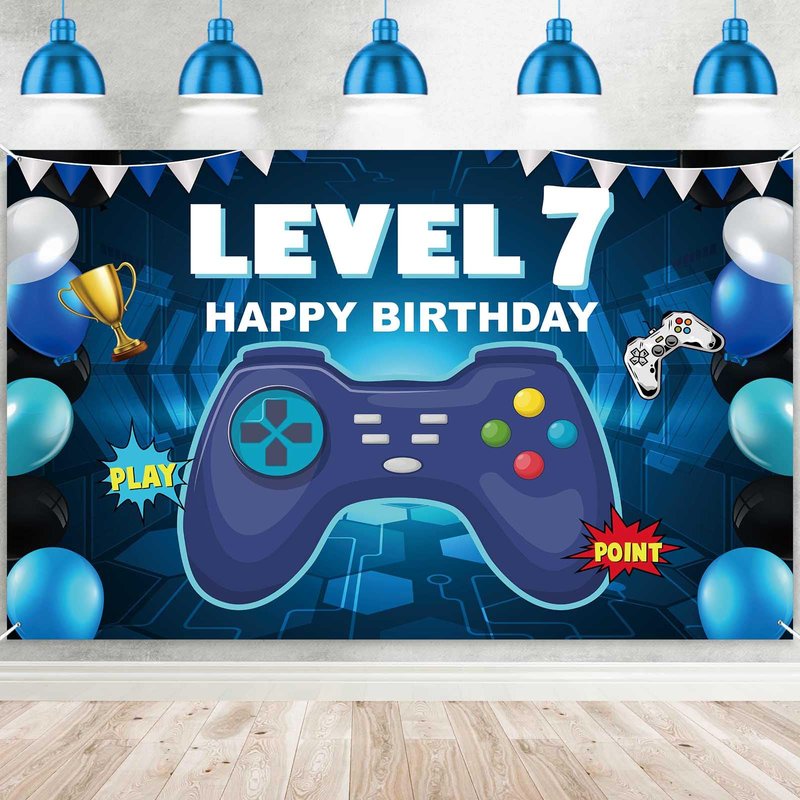 Level 7 Unlocked Happy 7 Birthday Level Up Banner Backdrop Cheers to 7 ...