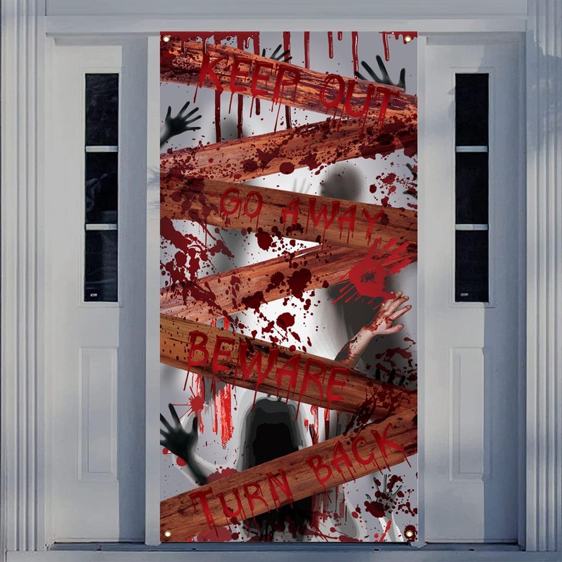 Halloween Terror Door Banner Bloody Horror Theme Door Cover, Halloween ...