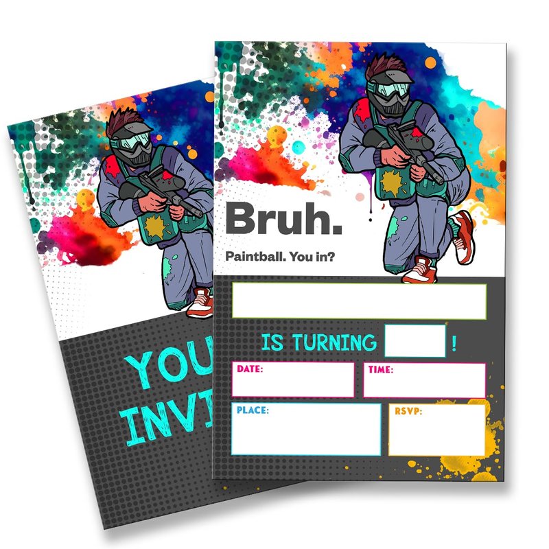 QZJ Paintball Birthday Invitation Supplies with Envelopes Set of 20 ...